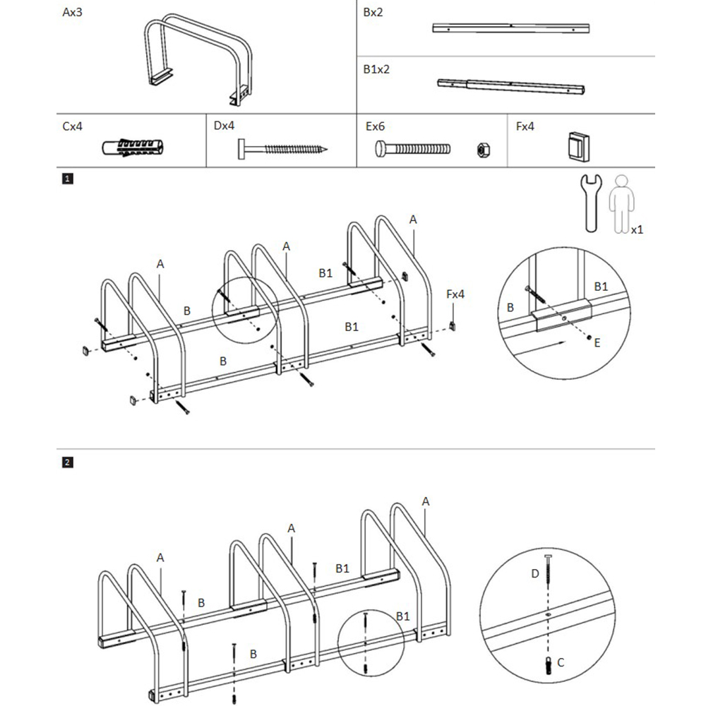AIMEI® Râtelier vélo au sol - pour 3 vélos - Tuyau en acier galvanisé ...
