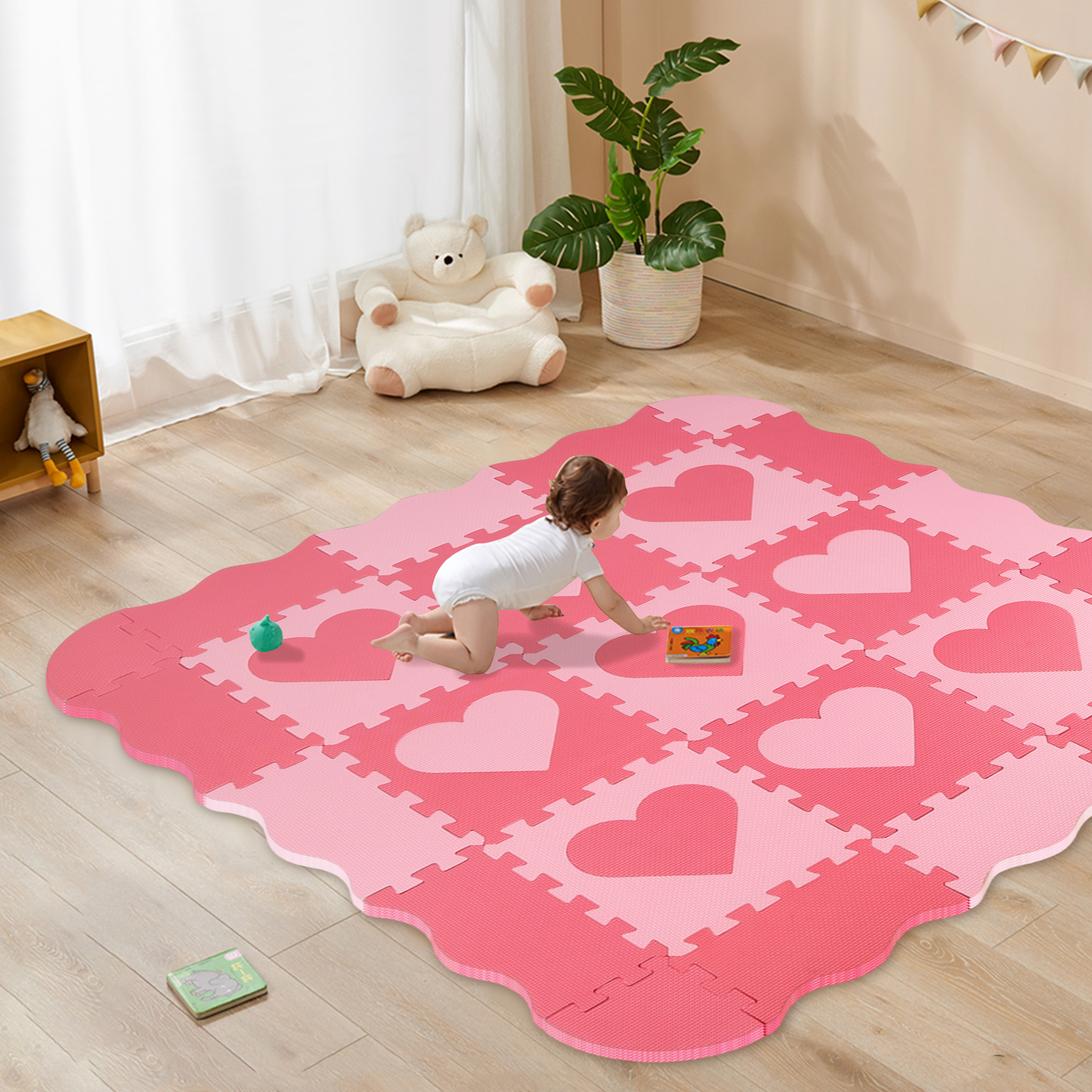 Tapis d'éveil HOMEWELL - Eva Heart Mat avec clôture - 9pcs - Rose ...
