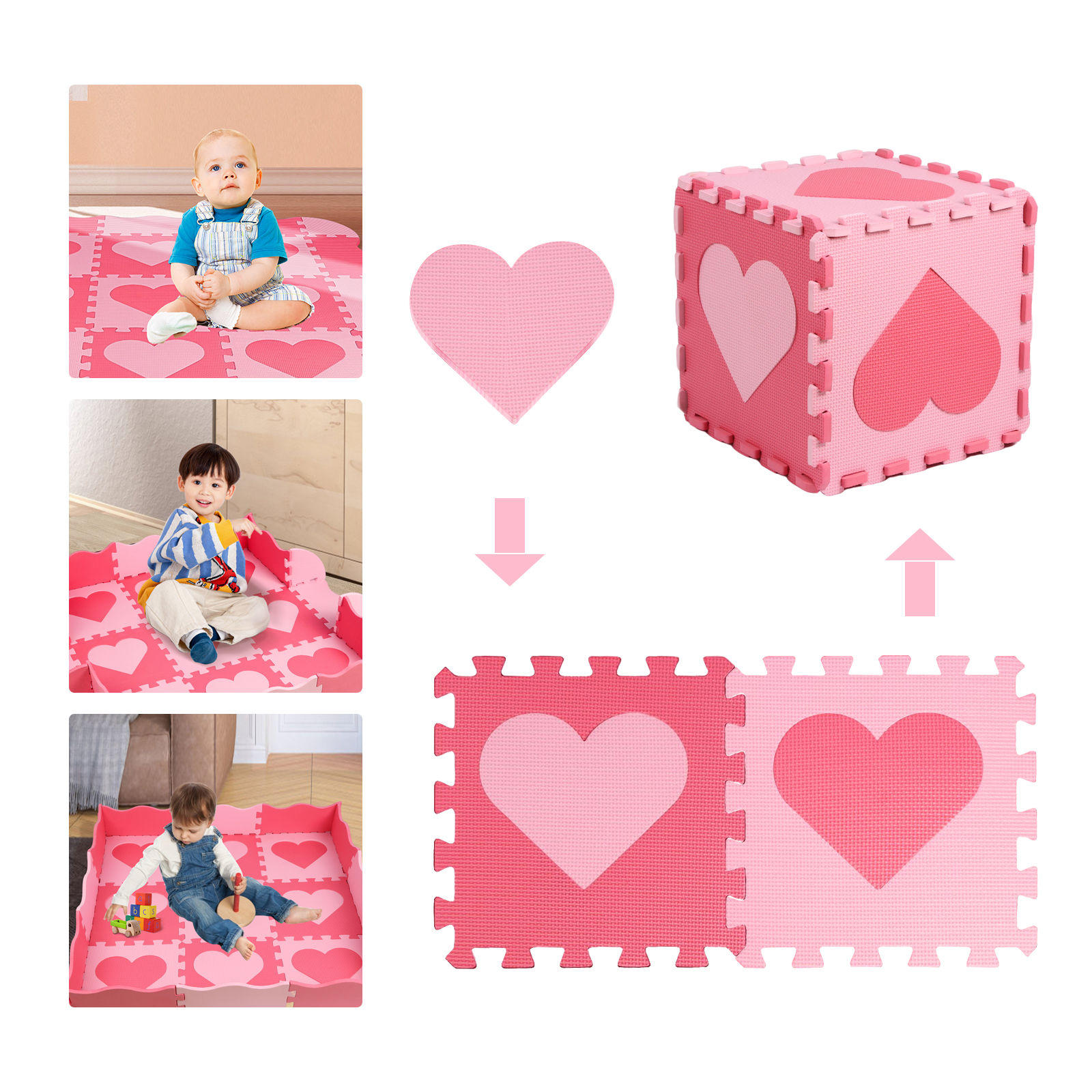 Tapis d'éveil HOMEWELL - Eva Heart Mat avec clôture - 9pcs - Rose ...